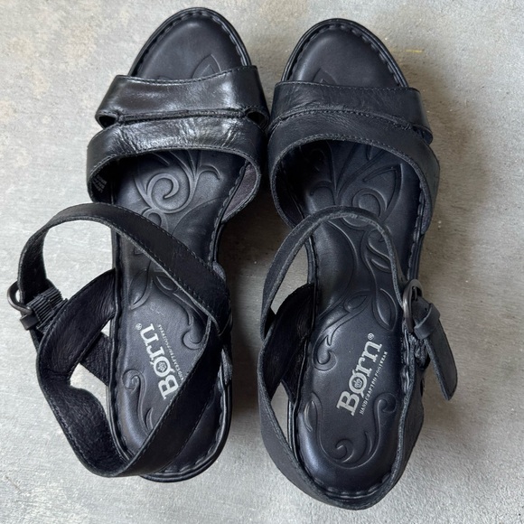 Born | Shoes | Born Black Leather Strappy Wedge Heel Womens Sandals ...